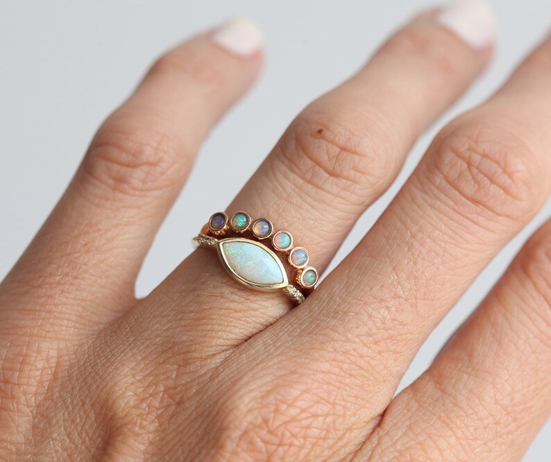 Opal Wedding Band or Engagement Set Curved Stacking Ring - Etsy