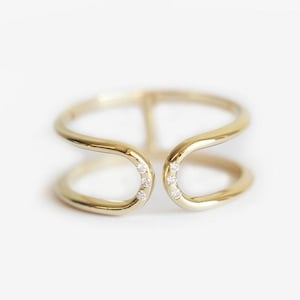 Double Diamond Band Ring, Unique Open Wedding Band, Split Curved Band ...