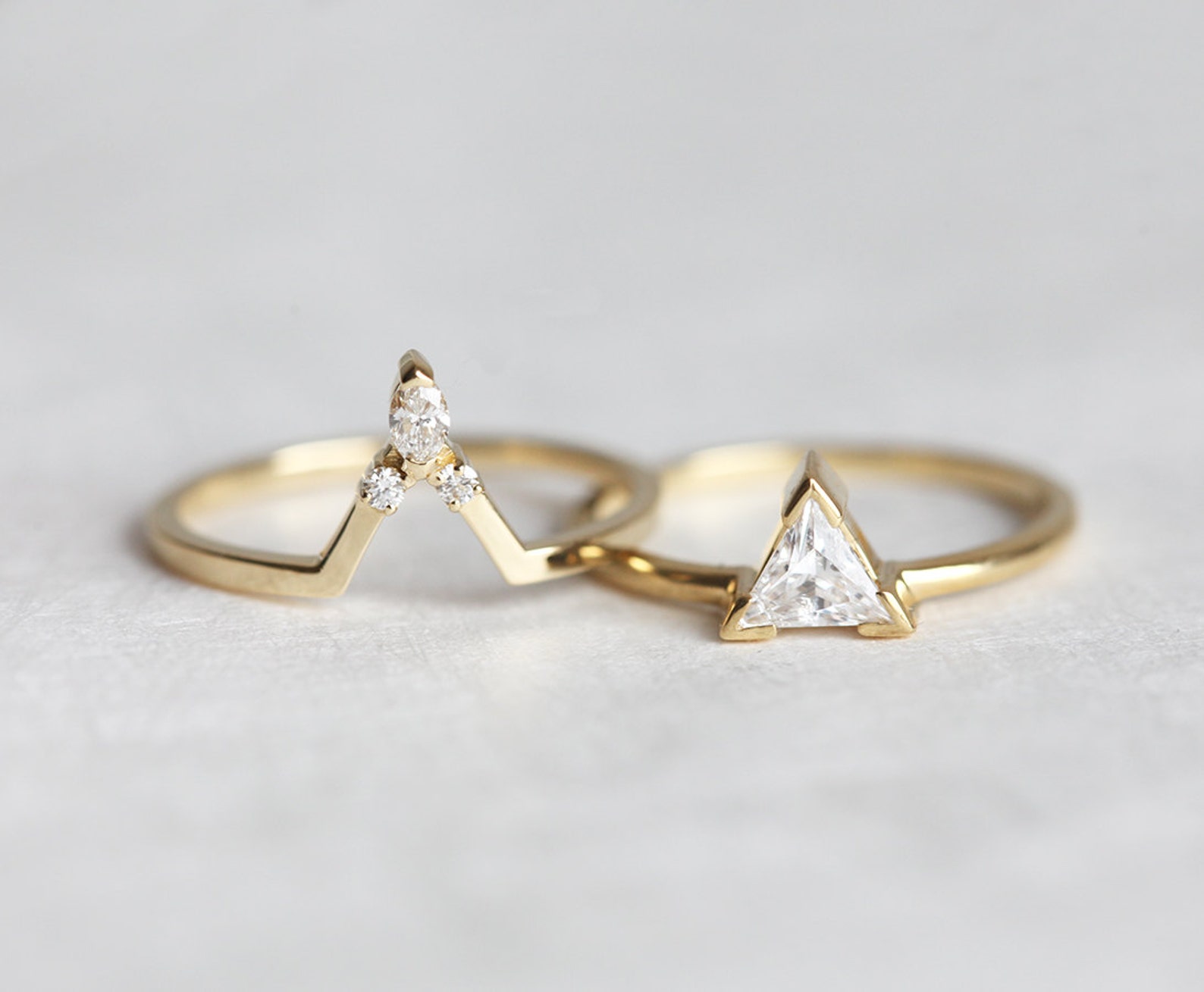 Triangle Diamond Ring Set 14k or 18k Solid Gold 0.3 Carat - Etsy