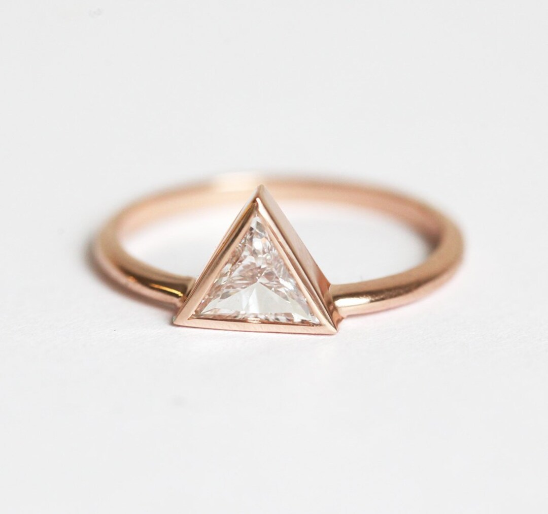 Triangle Diamond Ring, Triangle Engagement Ring in Rose Gold - Etsy