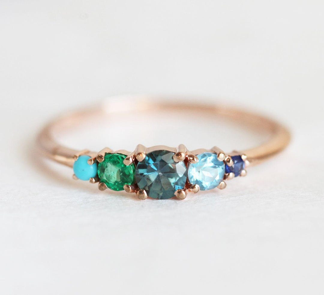 Multi Stone Cluster Ring, Sapphire Emerald Five Stone Cluster Ring Rose ...