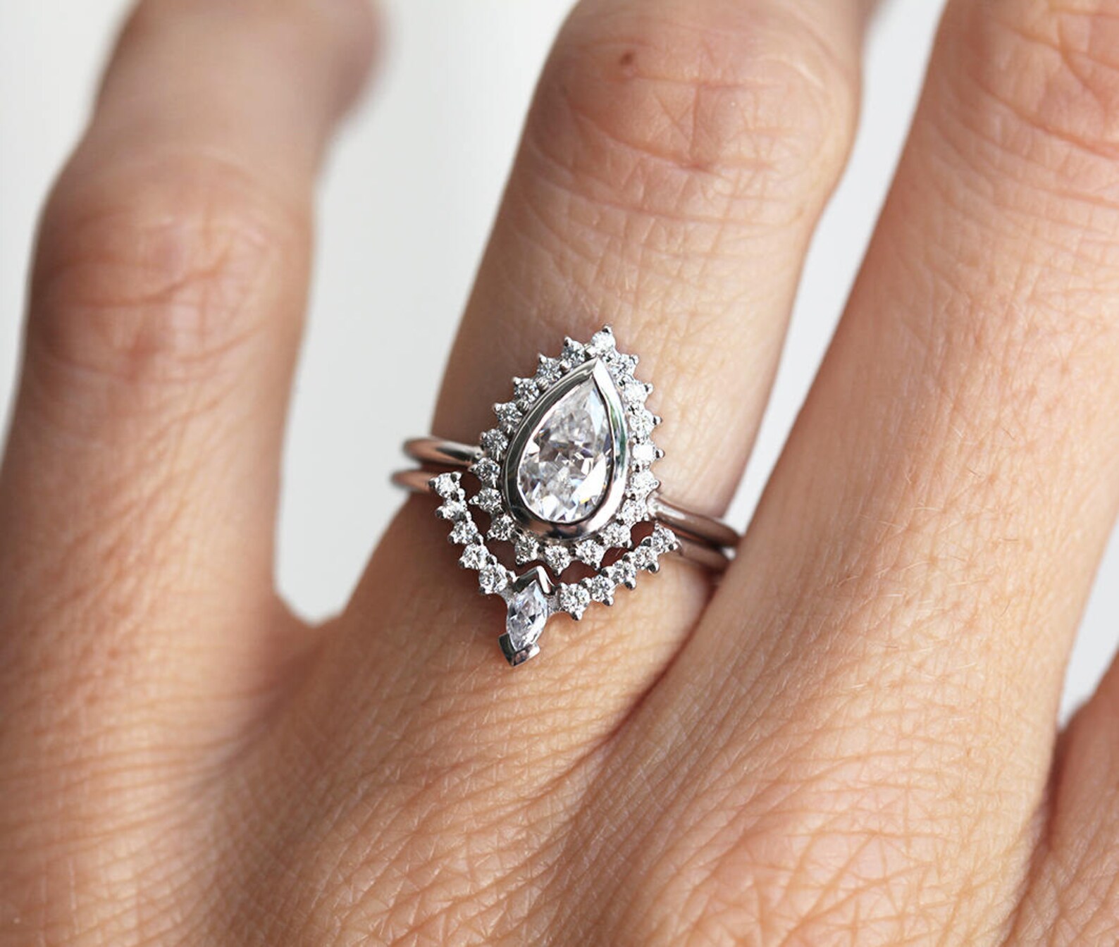 Pear Diamond Engagement Ring Set 14k Gold Engagement Ring - Etsy