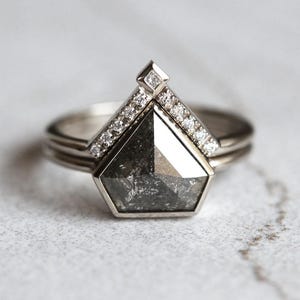 Shield Diamond Ring Set, Salt Pepper Diamond Ring Set With Shield ...