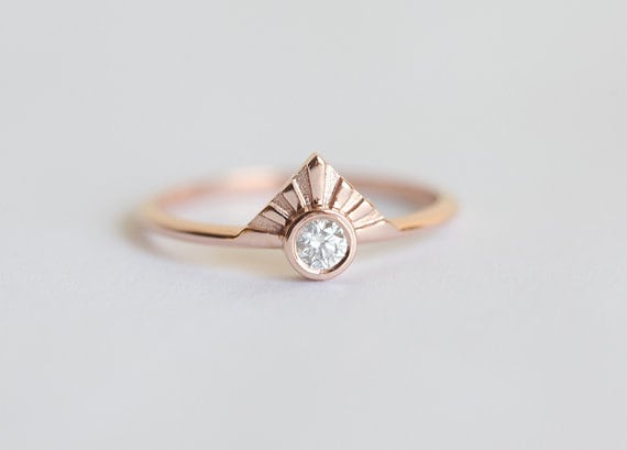 Sun Diamond Ring Bohemian Diamond Engagement Ring Unique | Etsy