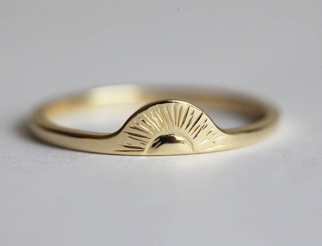 Sun Ring Gold Sunrise Ring Sunset Ring Boho Wedding Band | Etsy