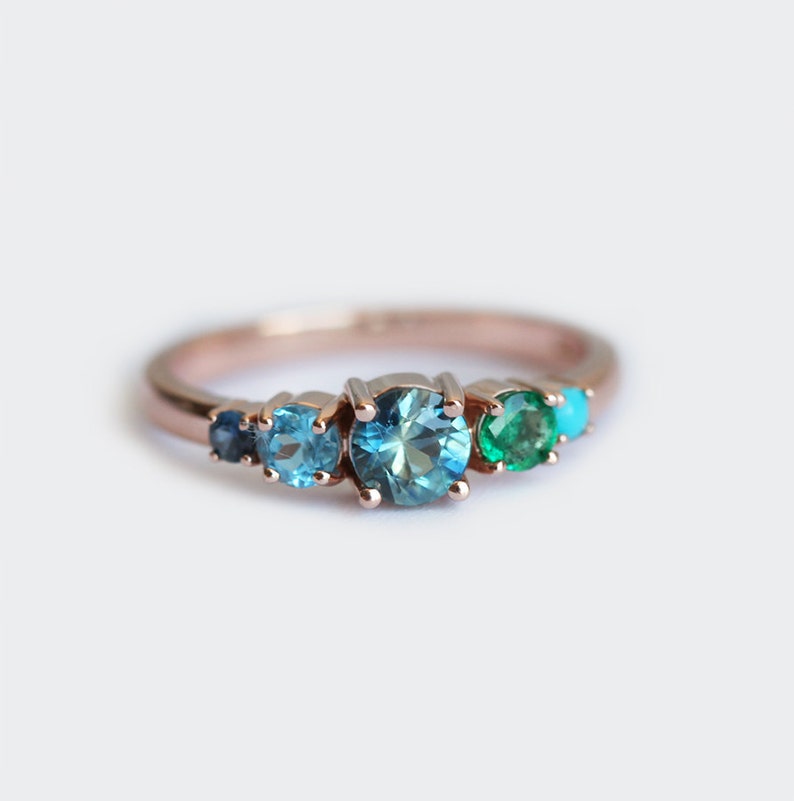 Multi Stone Cluster Ring Sapphire Emerald Five Stone Cluster - Etsy