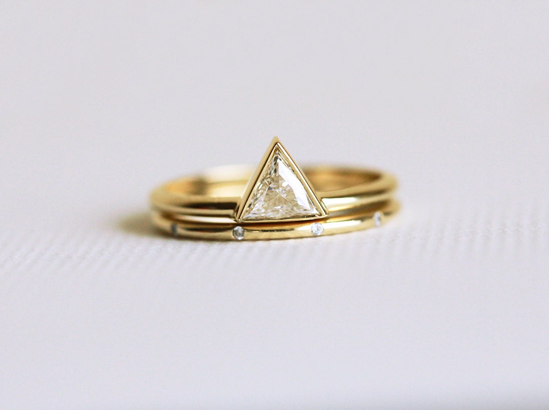 Modern Triangle Diamond Ring Set Triangle Diamond Set With - Etsy
