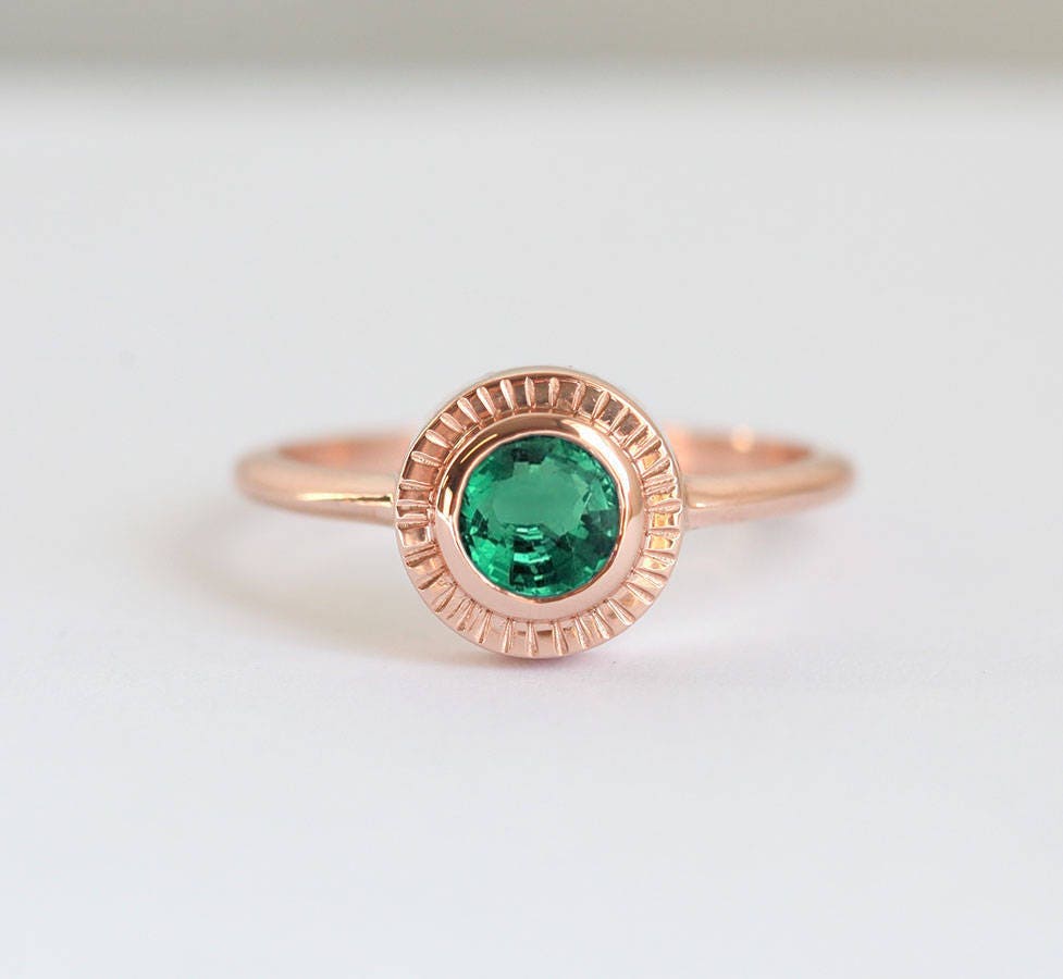 Round Emerald Ring Solitaire Natural Emerald Engagement Ring - Etsy
