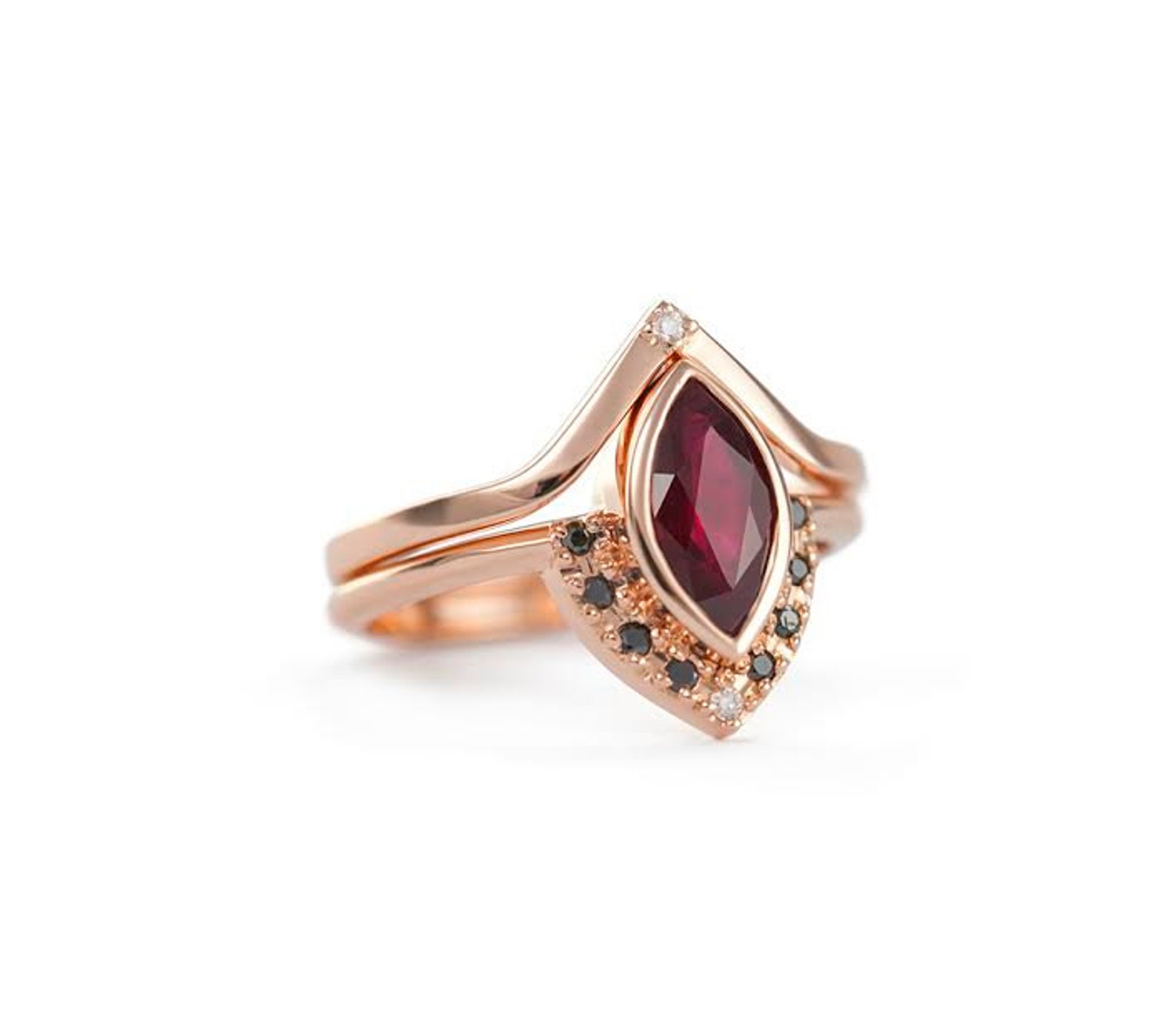 Natural Ruby Engagement Ring Rose Gold Marquise Engagement - Etsy