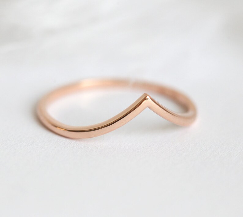 V Shaped Wedding Band Gold Chevron Stacking Ring Rose Gold - Etsy