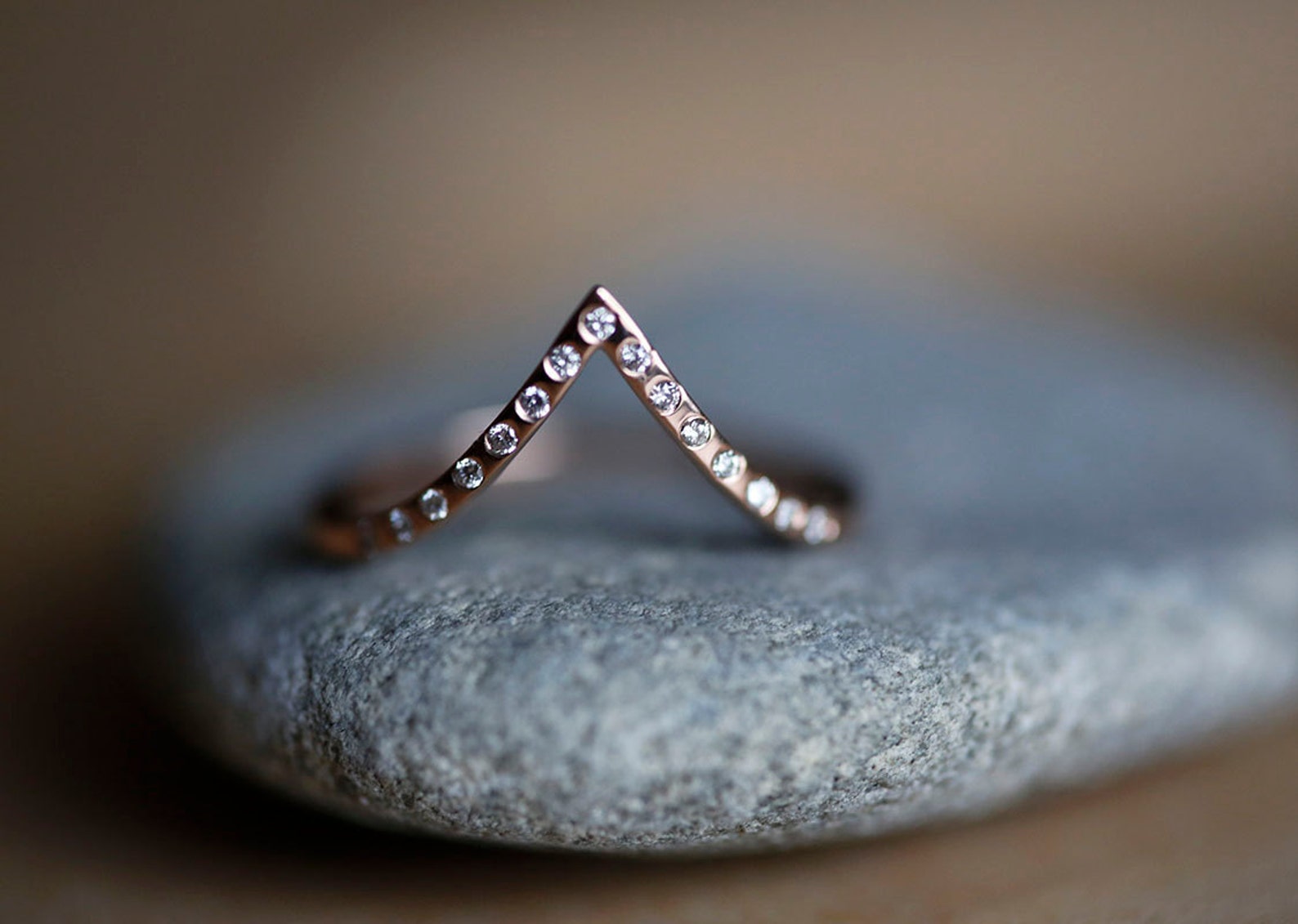 Rose Gold Diamond Ring Rose Gold Wedding Ring Stacking Rose | Etsy