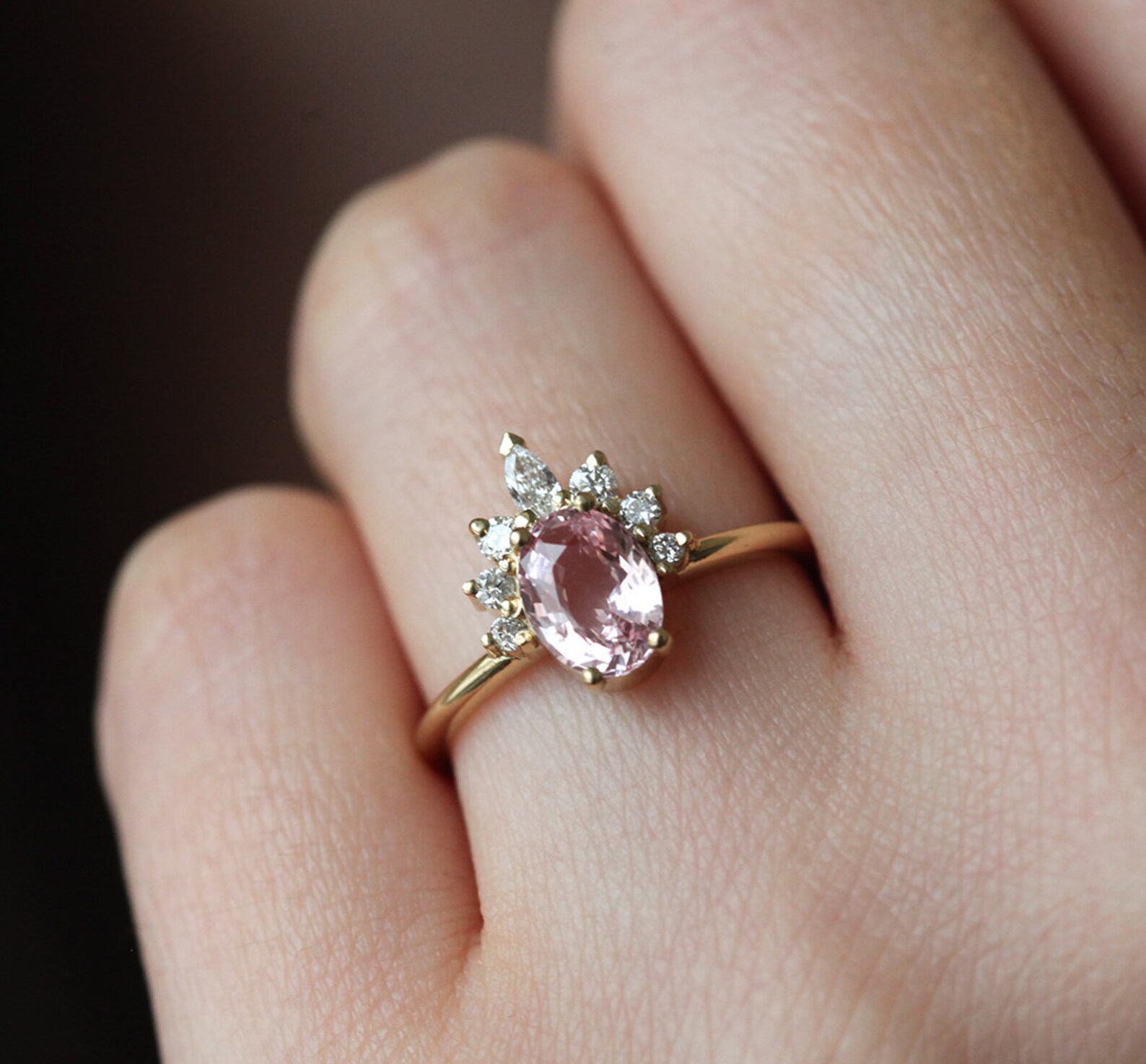 Oval Peach Sapphire Engagement Ring Pastel Sapphire Ring - Etsy