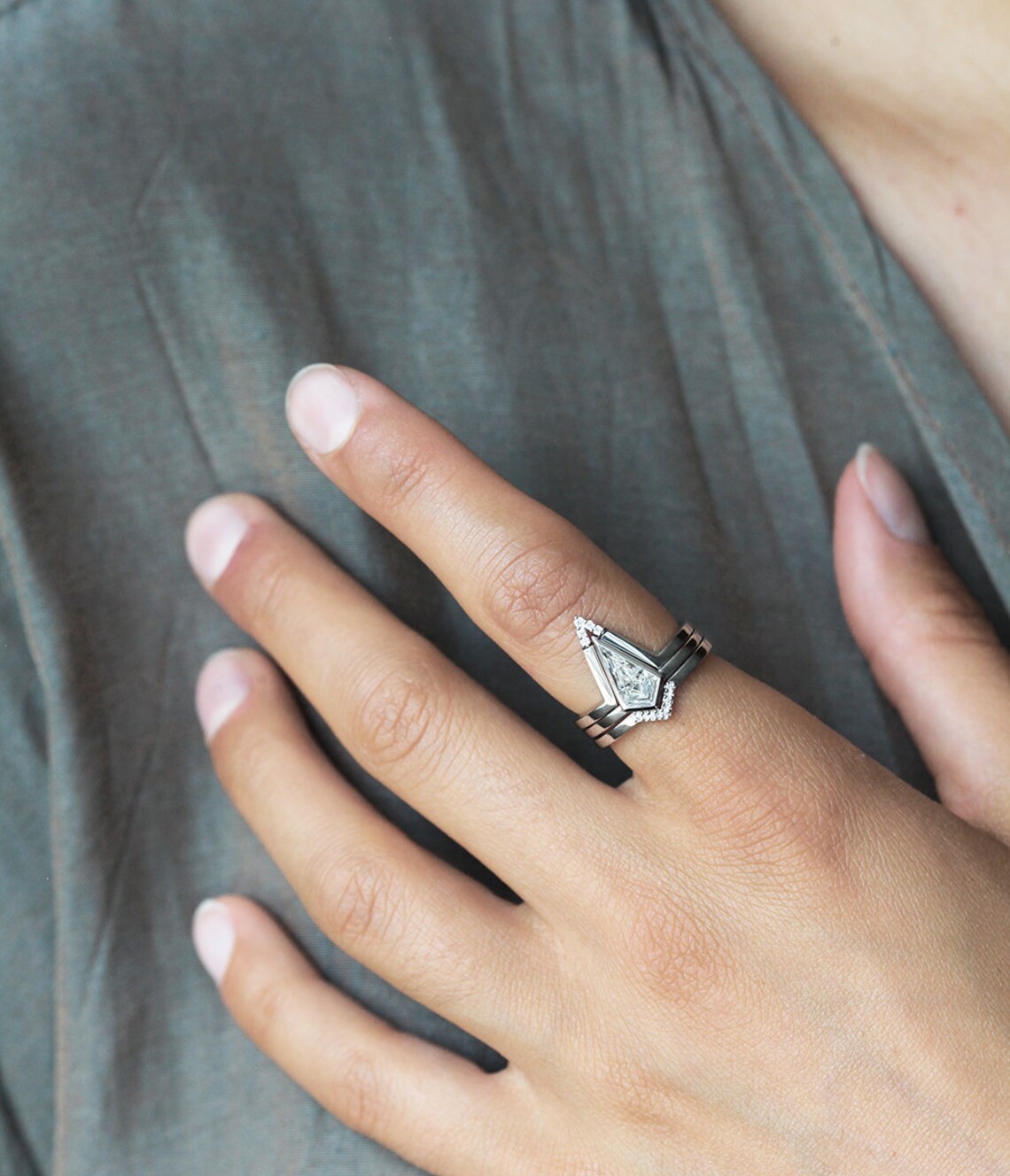 White Diamond Kite Ring Set Kite Diamond Engagement Ring Set - Etsy