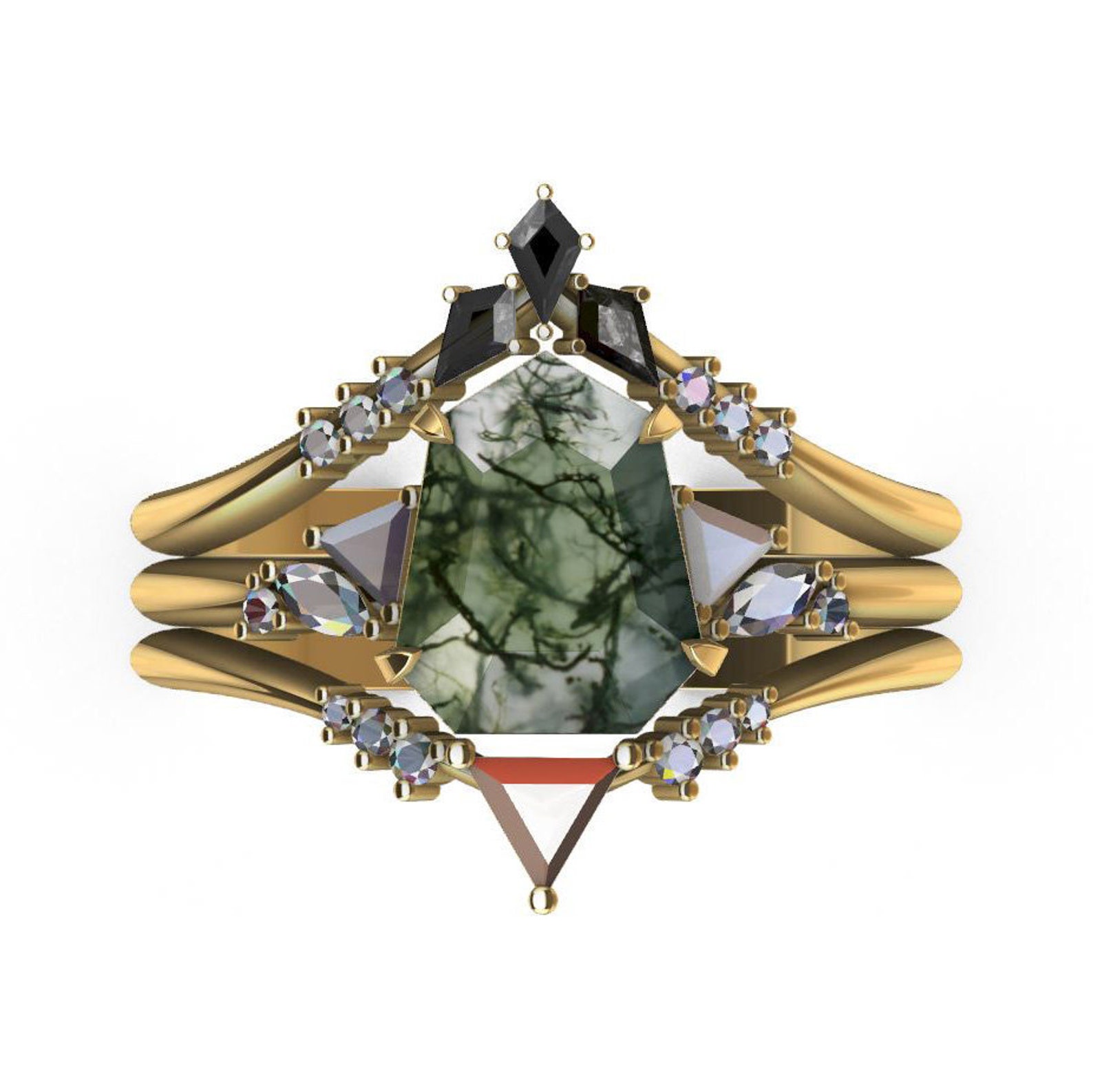 Unique Moss Agate Ring Set Moss Agate Engagement Ring Set - Etsy