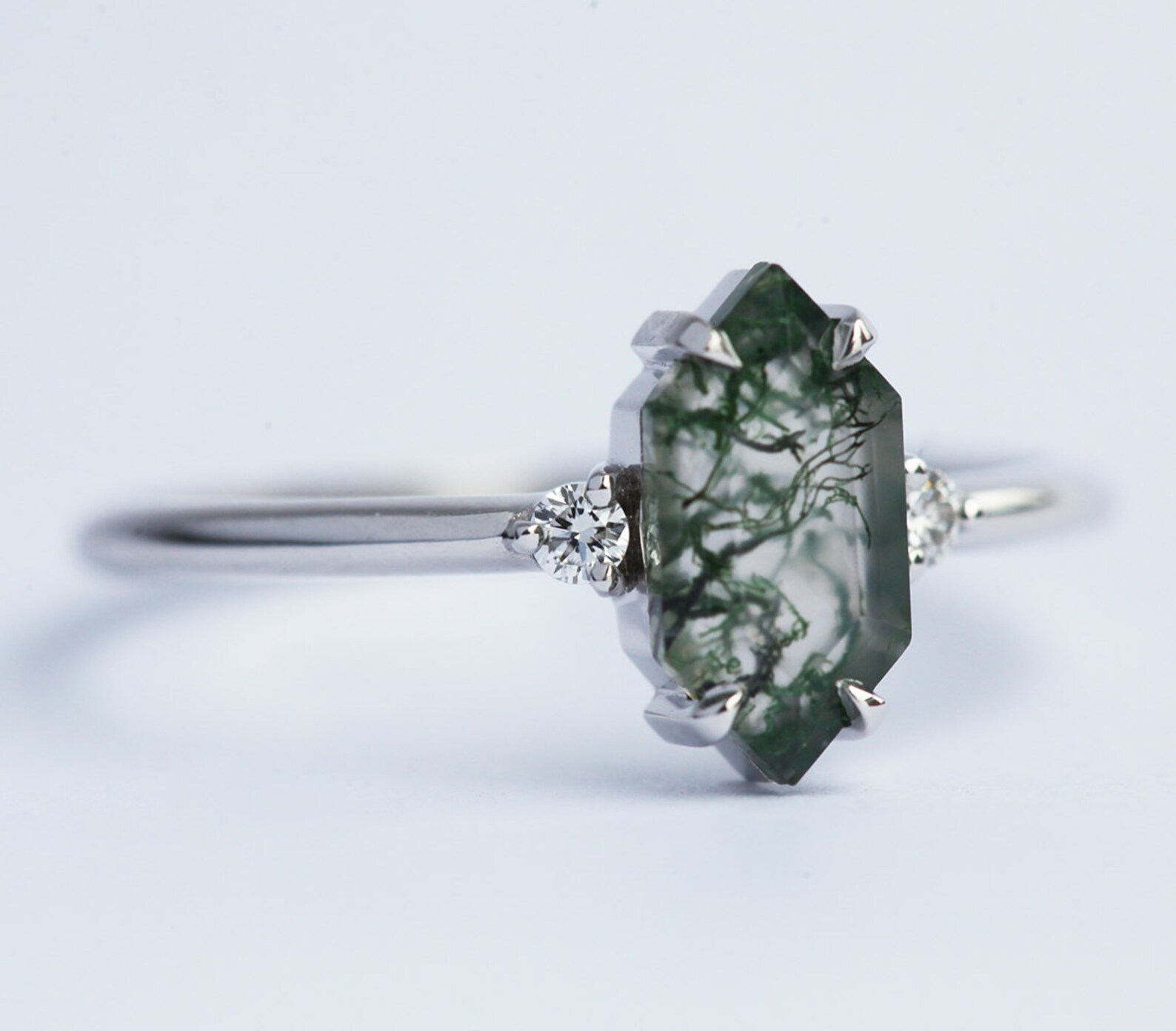 Moss Agate & Diamond Engagement Ring Unique Mossy Ring - Etsy