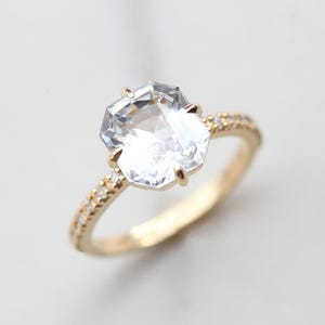 White Sapphire Ring, Sapphire Engagement Ring, Radiant Cut Sapphire ...