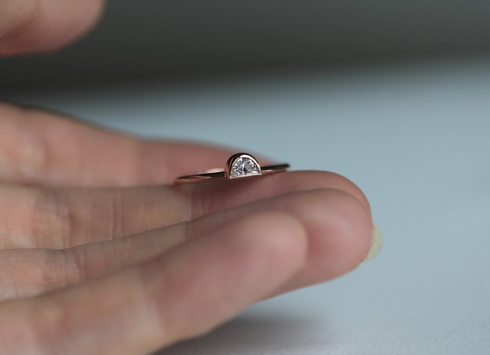 Crescent Diamond Ring Moon Diamond Ring Half Moon Ring - Etsy