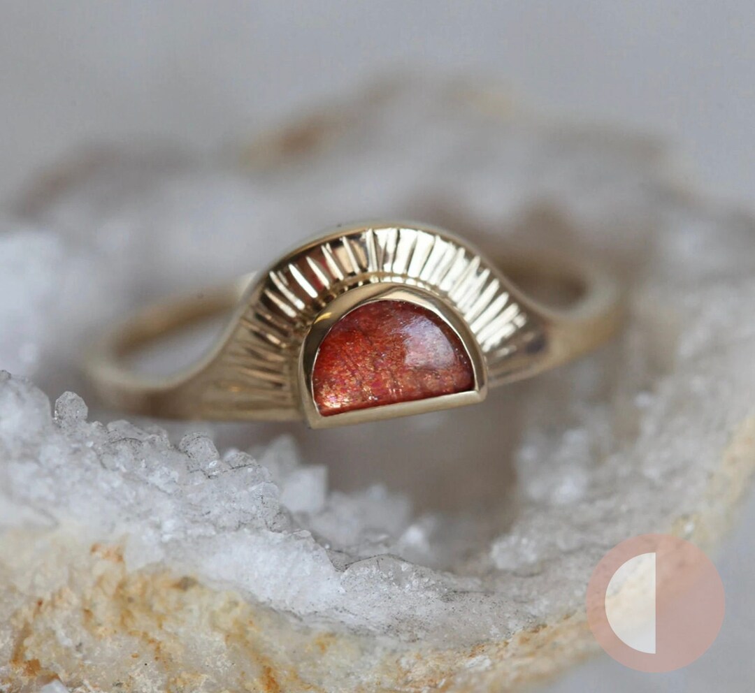 Sunset Ring, Sunstone Engagement Ring, Gold Sunrise Ring, Bohemian Sun ...