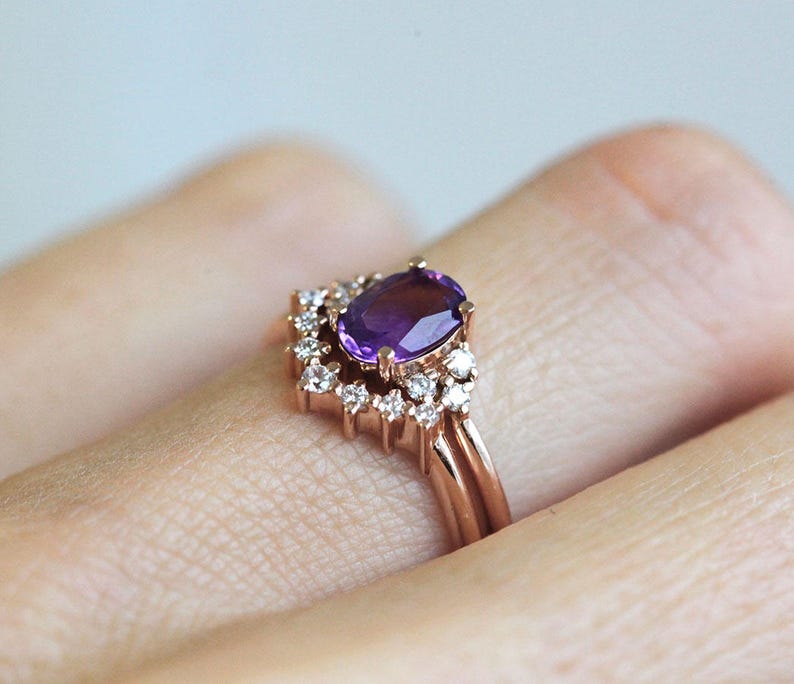 Amethyst Engagement Ring Set Purple Gemstone Ring Diamond - Etsy