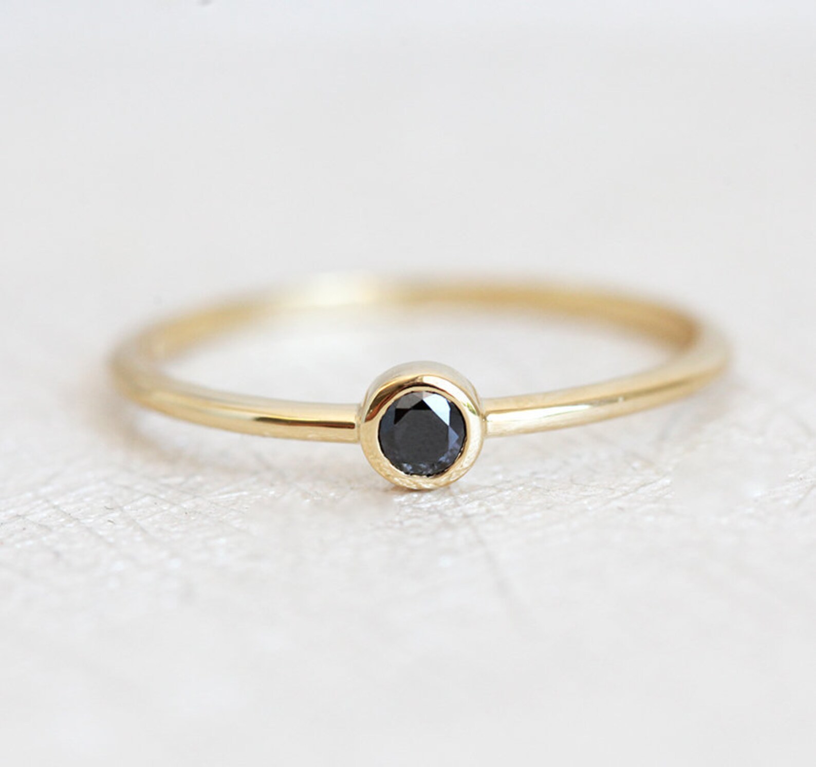Mini Black Diamond Solitaire Ring Simple Round Black Diamond - Etsy