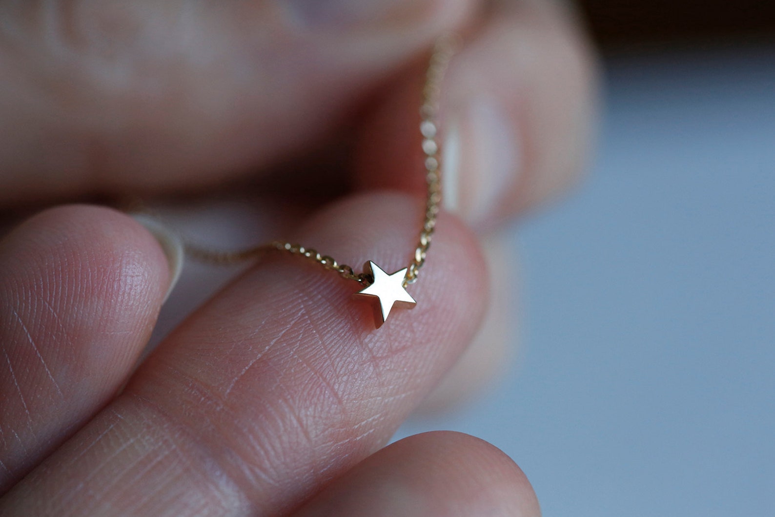 Petite Star Necklace 14k or 18k Solid Gold Diamond Cut Chain | Etsy