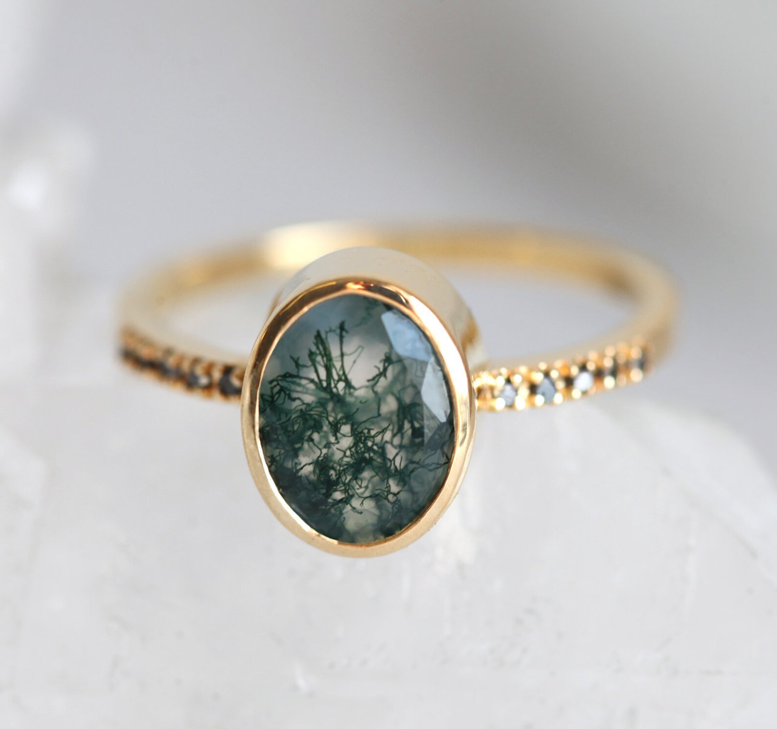 Moss Agate Ring Oval Cut Engagement Ring Green Mossy Stone & - Etsy