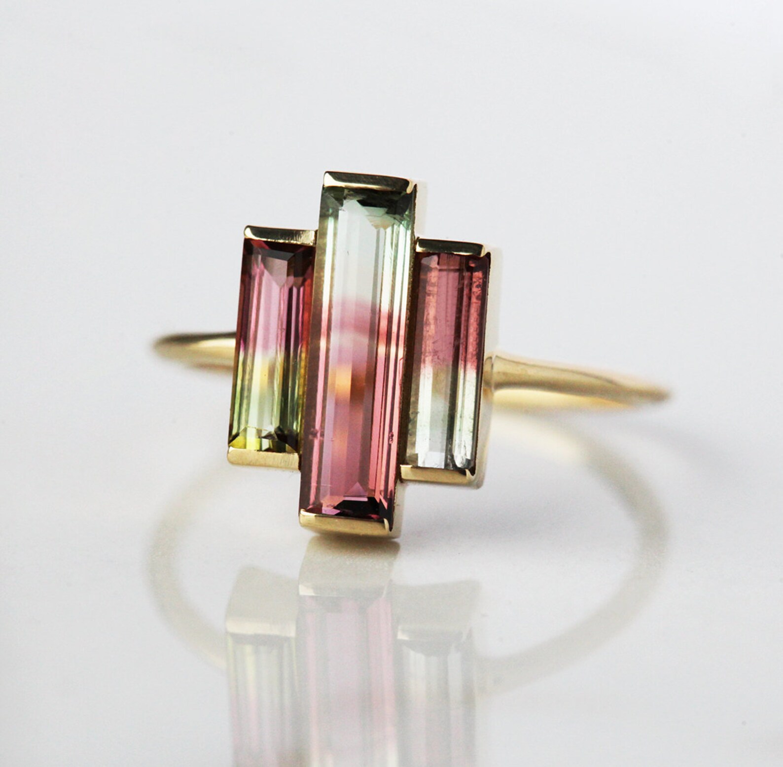 Watermelon Tourmaline Ring Baguette Engagement Ring Unique - Etsy
