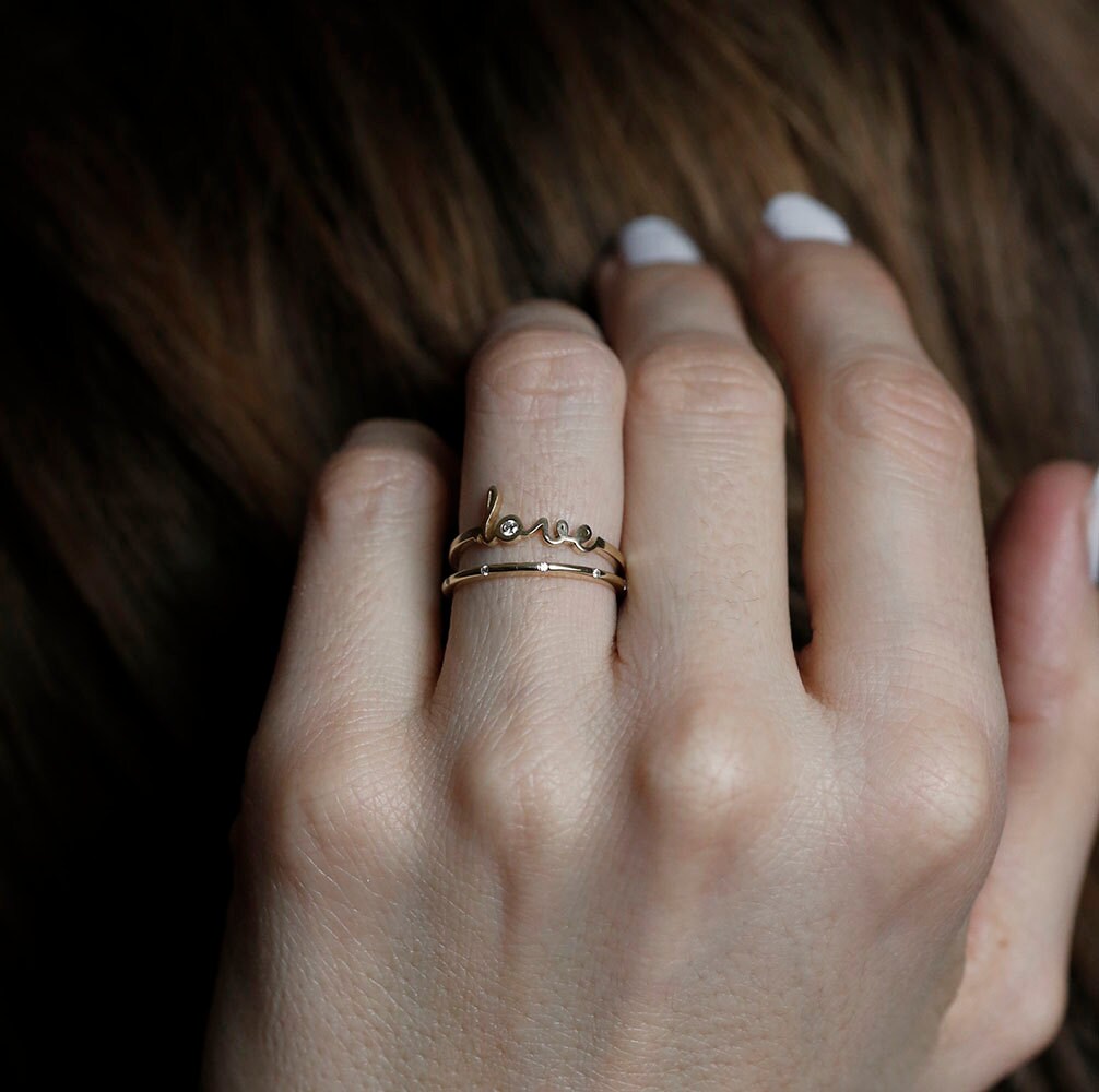 Gold Love Ring Diamond Name Ring Rose Gold Ring Custom | Etsy