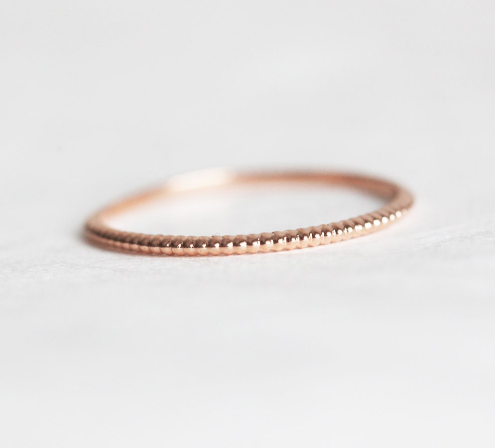 Dainty Thin Rose Gold Ring Beaded in 14k Rose Gold Perfect | Etsy