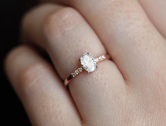 Buy Oval Diamond Engagement Ring Half Carat Diamond Ring Rose Gold With Pave Diamond Band Online in India Etsy