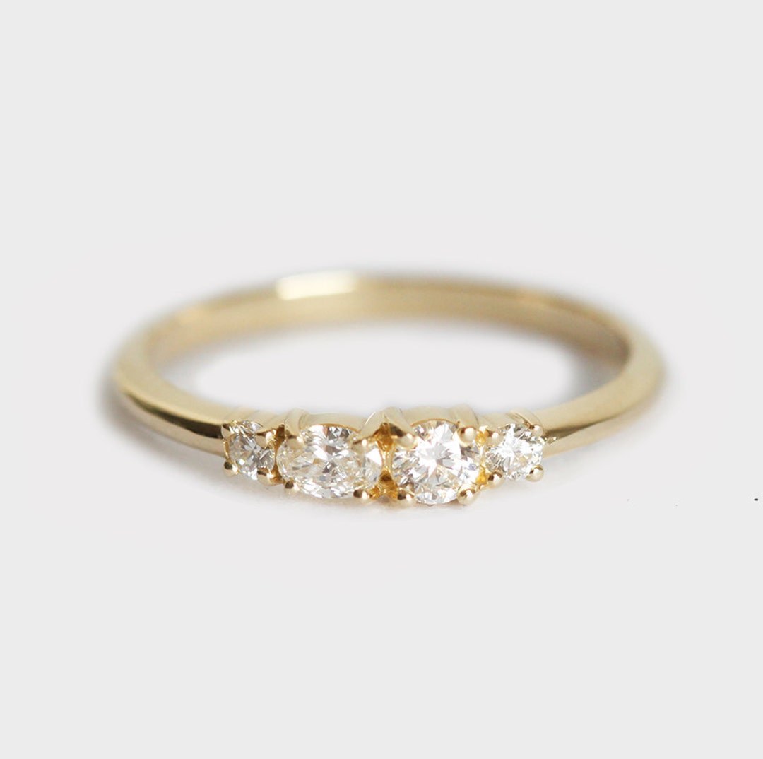 Unique Diamond Cluster Ring, Four Diamond Ring, Oval and Round Diamond ...