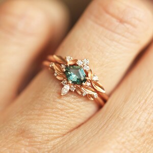 Leaf Chevron Diamond Wedding Band, Nature Ring Nesting Wedding Band ...