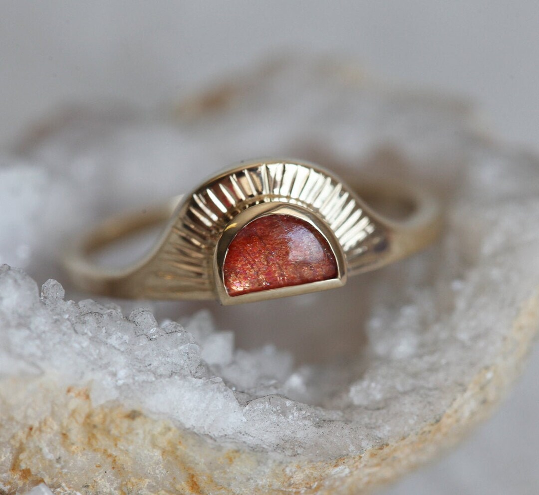 Sunset Ring Sunstone Engagement Ring Gold Sunrise Ring - Etsy