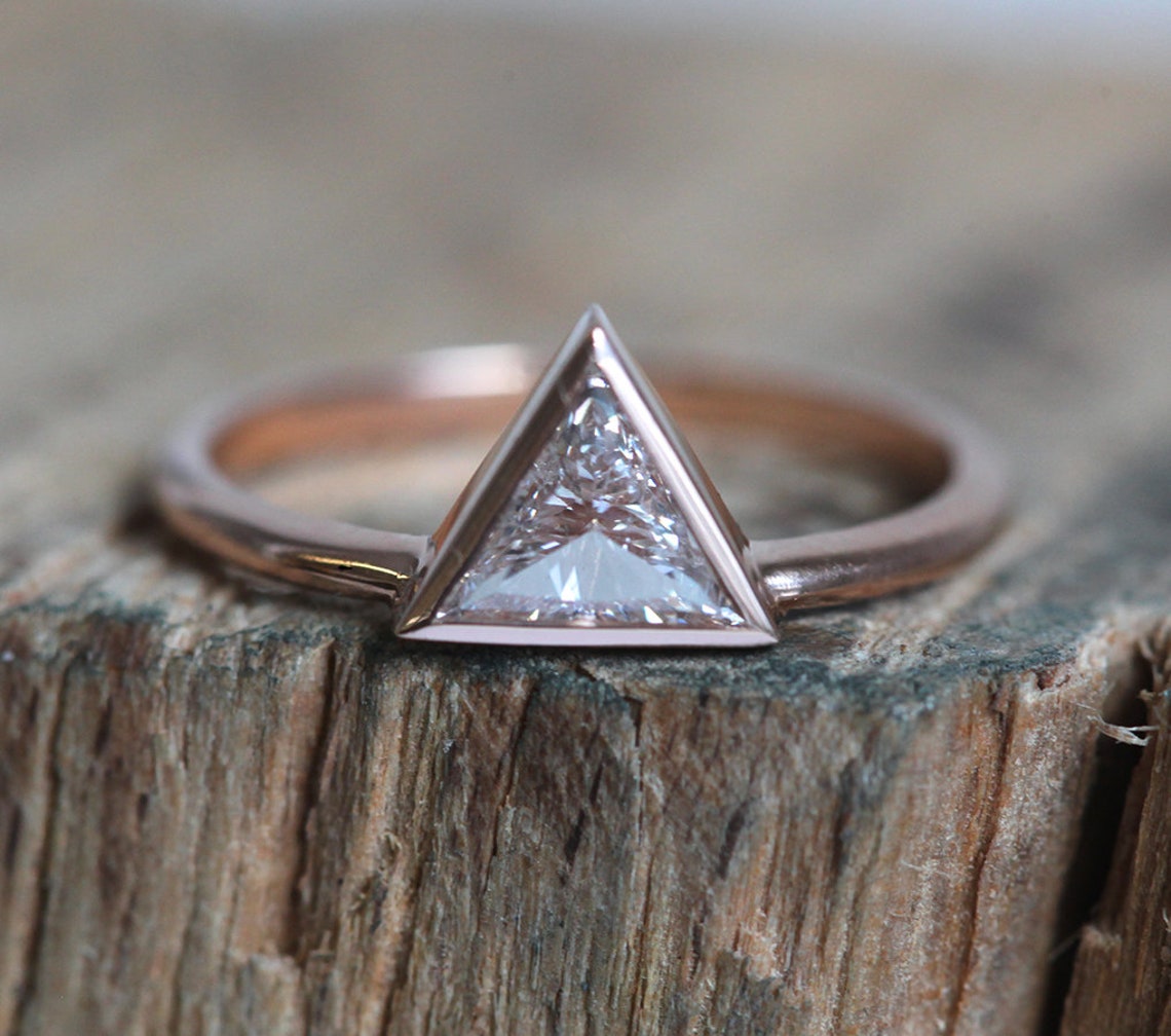 Triangle Diamond Ring Triangle Engagement Ring in Rose Gold - Etsy