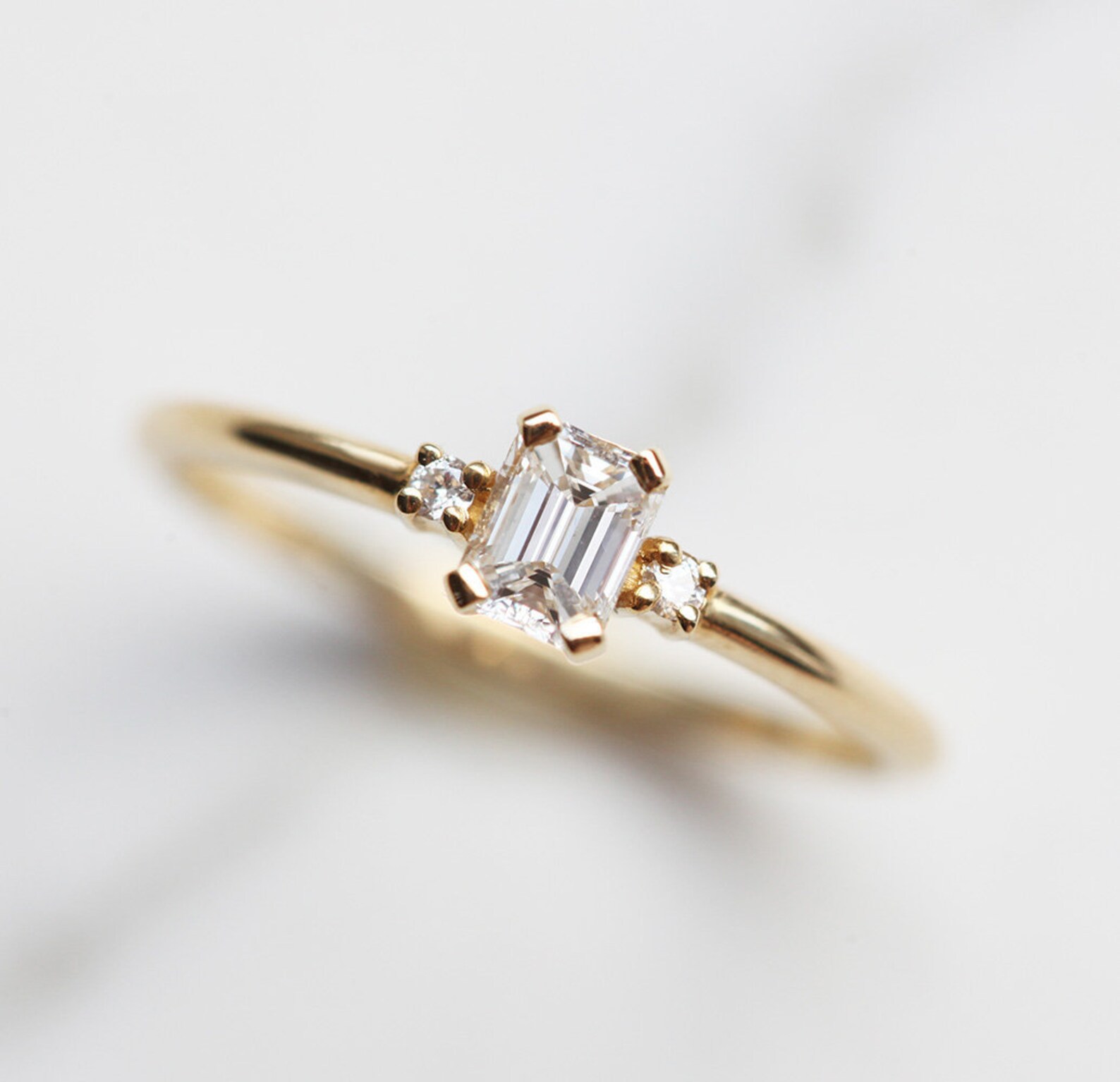 Delicate Diamond Ring Emerald Diamond Ring Dainty Diamond | Etsy