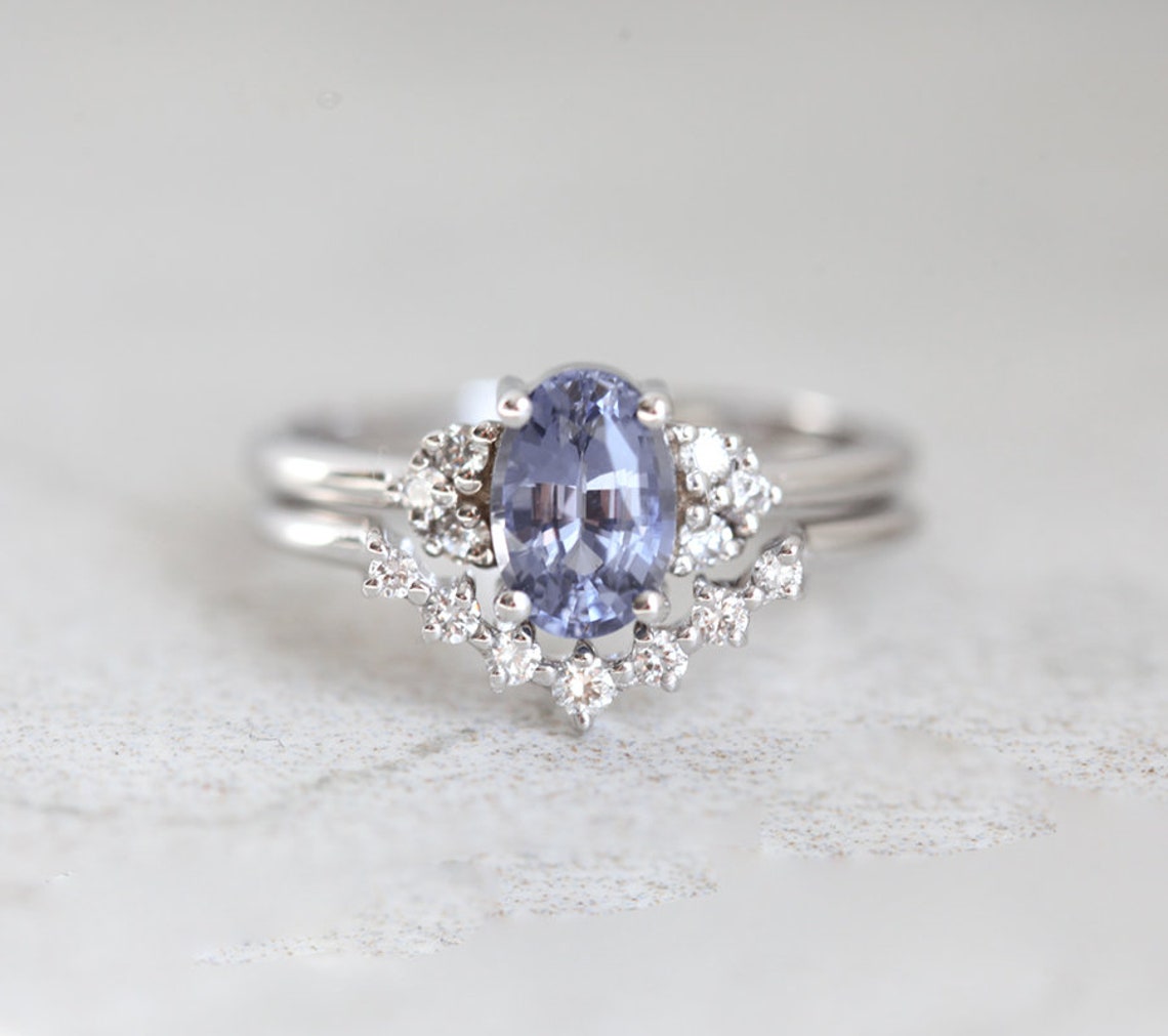 Blue Spinel Ring Set Light Puplish Blue Spinel Diamond Ring | Etsy