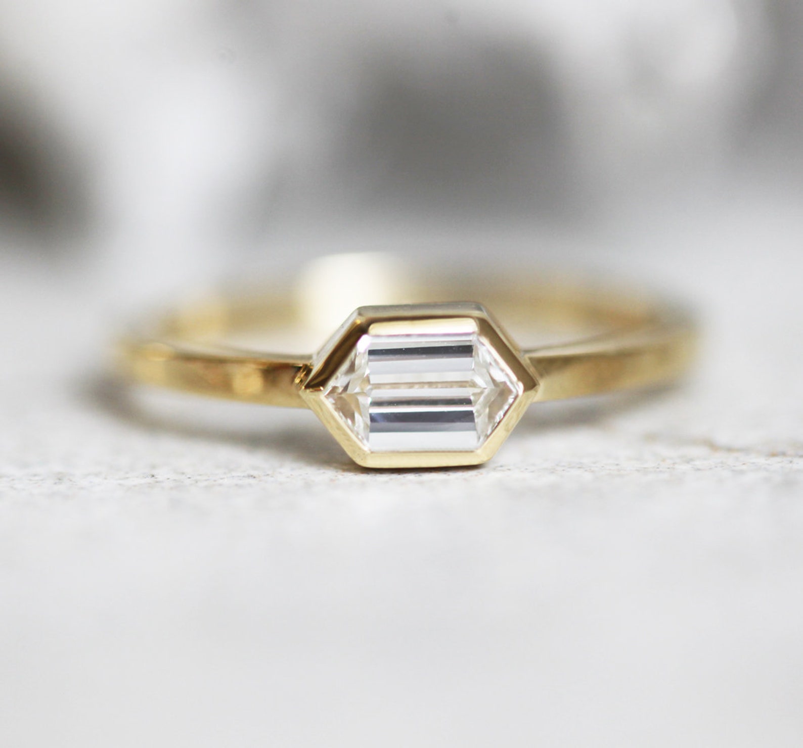 Hexagon Diamond Ring Modern Diamond Ring Set Hexagon Diamond - Etsy