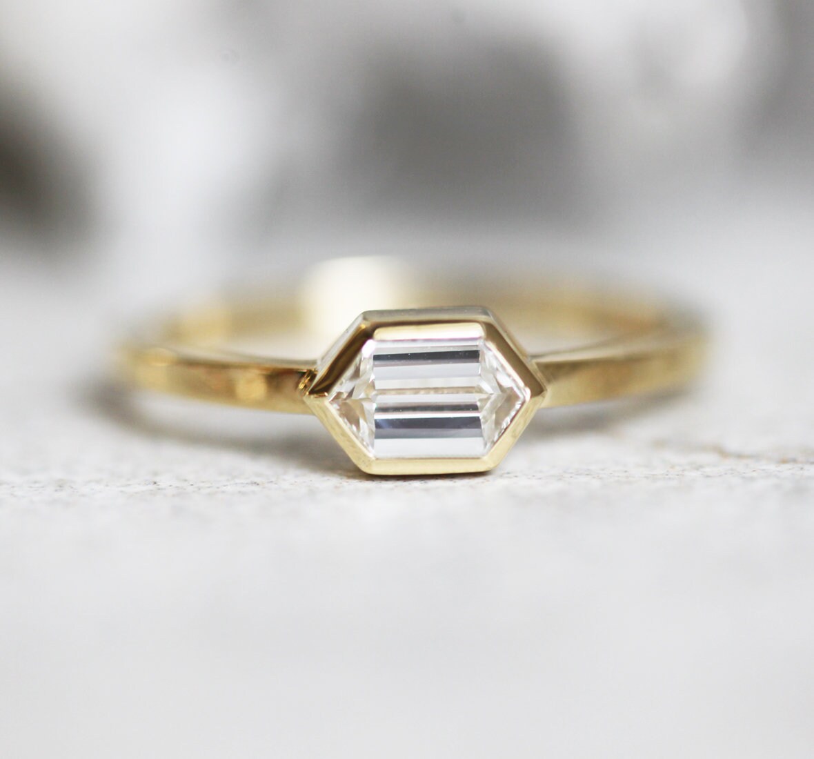 Hexagon Diamond Ring Modern Diamond Ring Set Hexagon Diamond | Etsy