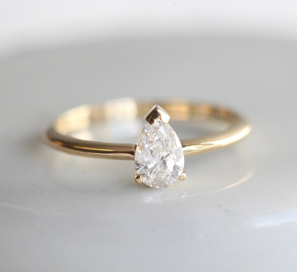 Pear Diamond Ring Solitaire Pear Diamond Ring Prong Set Pear - Etsy