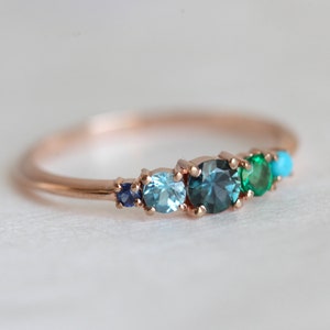 Multi Stone Cluster Ring, Sapphire Emerald Five Stone Cluster Ring Rose Gold Ring - Etsy