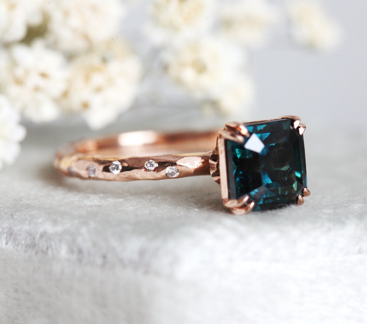 Blue Green Radiant Sapphire Engagement Ring Bi Color Sapphire | Etsy