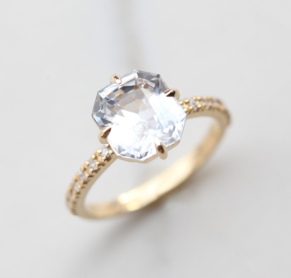 White Sapphire Ring Sapphire Engagement Ring Radiant Cut - Etsy