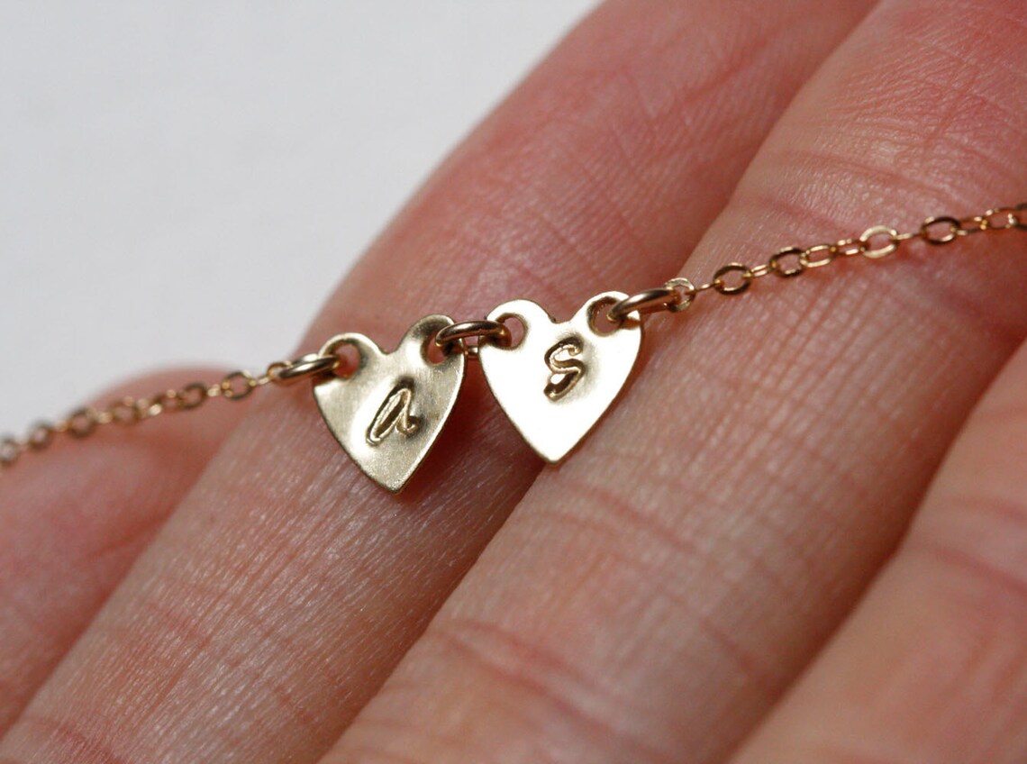 14k SOLID Gold Two Initial Necklace Solid Gold Yellow Gold - Etsy