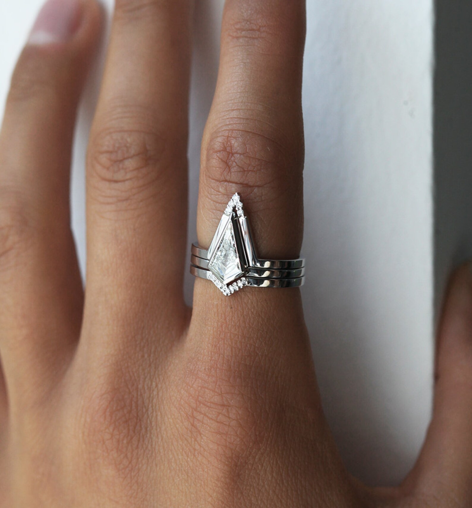 White Diamond Kite Ring Set Kite Diamond Engagement Ring Set - Etsy