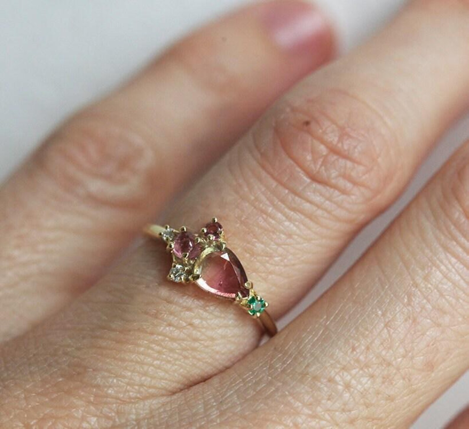 Watermelon Tourmaline Cluster Ring, Unique Engagement Ring, Pink ...