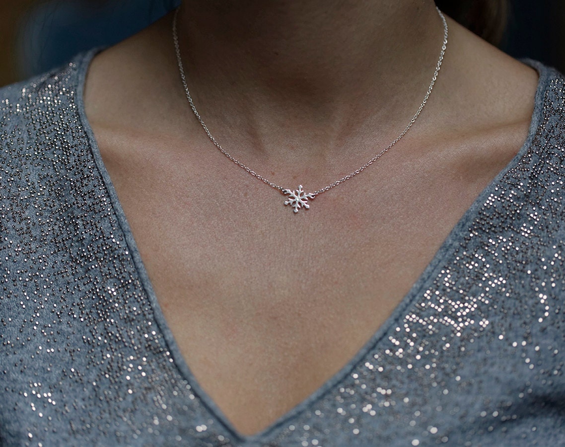 Snowflake Necklace Snowflake Charm Necklace Christmas Gift | Etsy