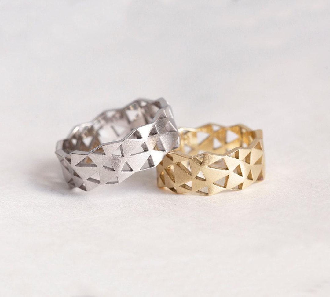 Gold Wedding Bands, Texture Wedding Ring Set, 14k 18k Gold Men's Ring ...