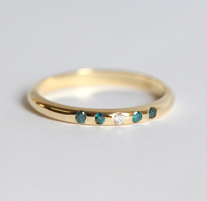 Blue & White Diamond Ring Simple Wedding Band Five Stone - Etsy