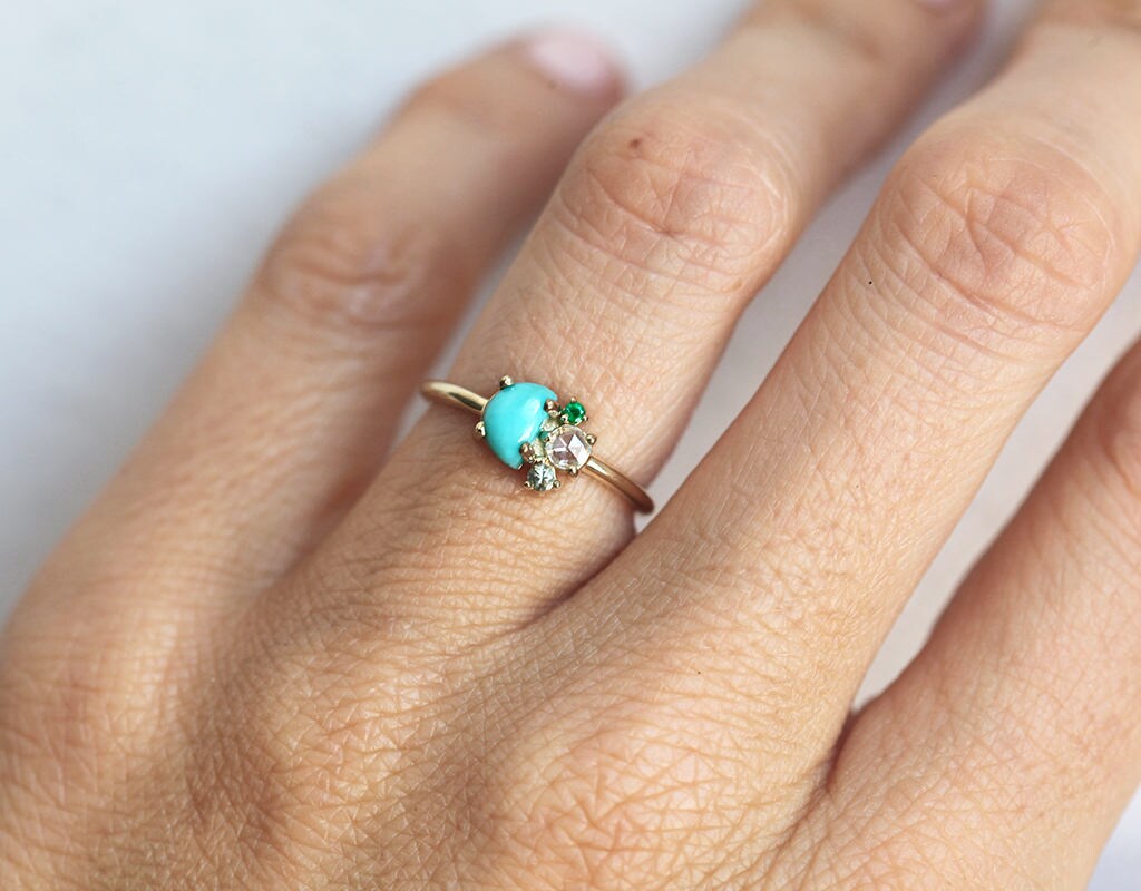 Birthstone Engagement Ring Turquoise Ring Gemstone Cluster | Etsy
