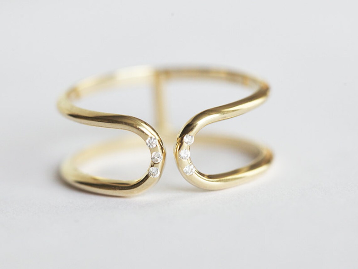 Double Diamond Band Ring Unique Open Wedding Band Split - Etsy